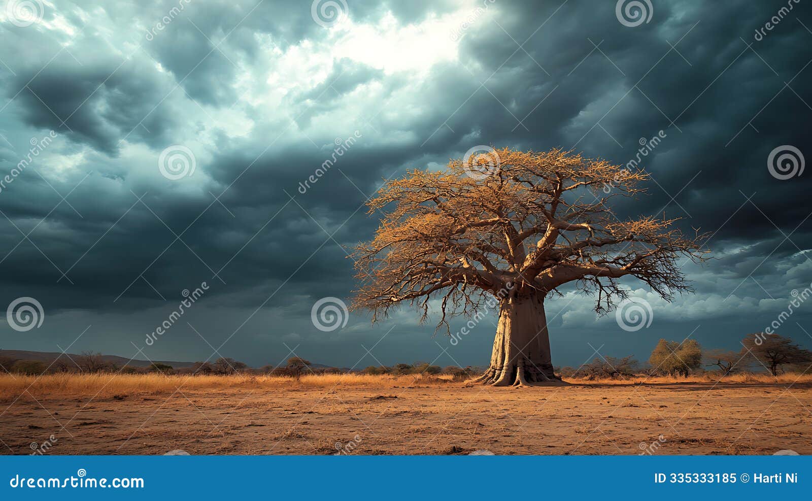 Generative AI Image of Desolate Barren Meadow with Tree at Gloomy ...