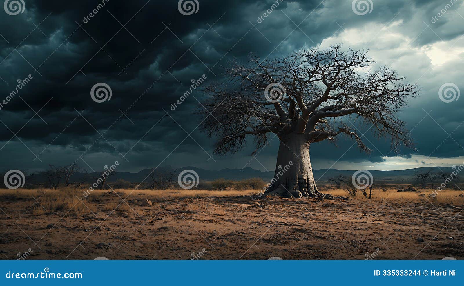 Generative AI Image of Desolate Barren Meadow with Tree at Gloomy ...