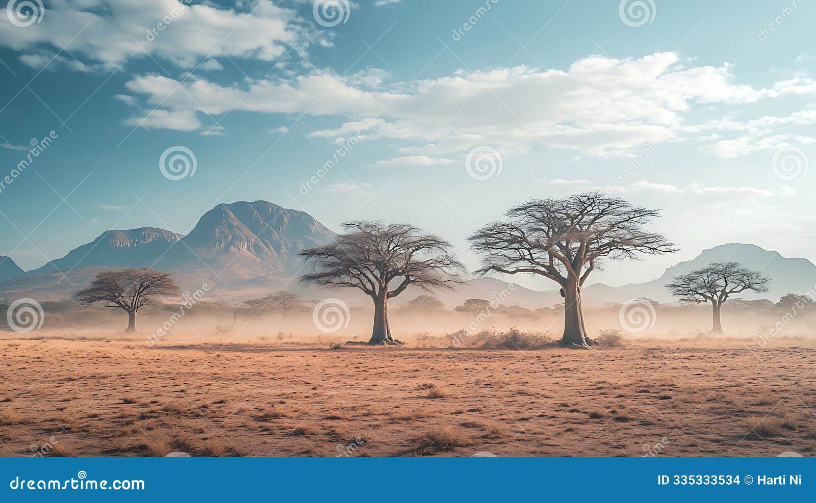 Generative AI Image of Desolate Barren Meadow with Tree Mountain Hill ...