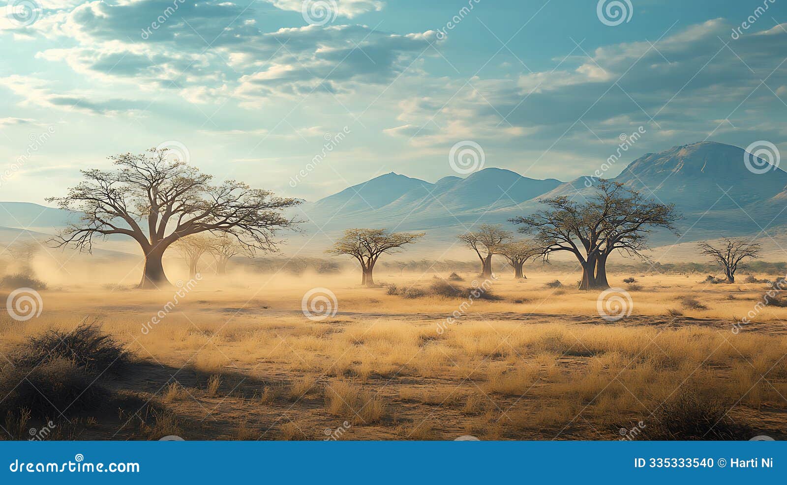 Generative AI Image of Desolate Barren Meadow with Tree Mountain Hill ...