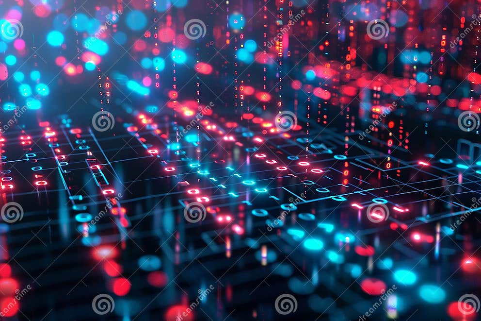 Generative AI Image of Digital Grid with Binary Code Pattern Abstract Wallpaper Stock ...