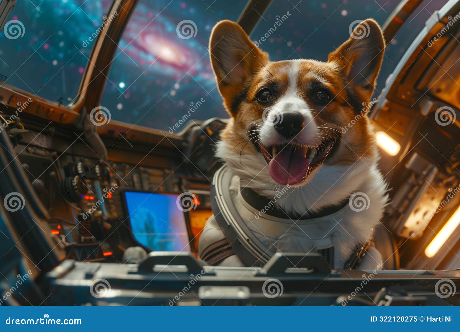 Generative AI Image Of Dog Animal Inside Spaceship Explore Outer Space ...
