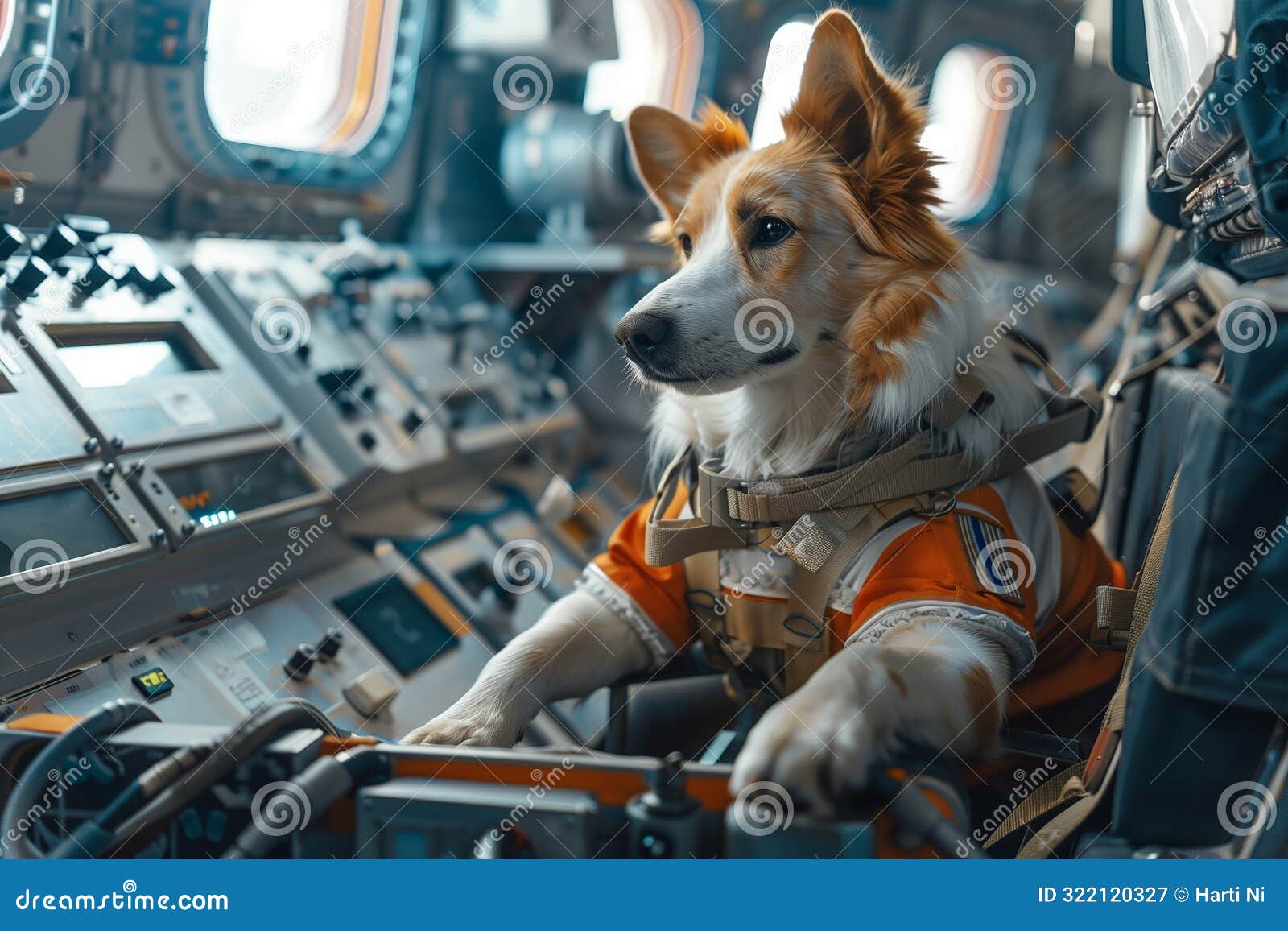 Generative AI Image of Dog Pet Animal Inside Spaceship is Operating the ...