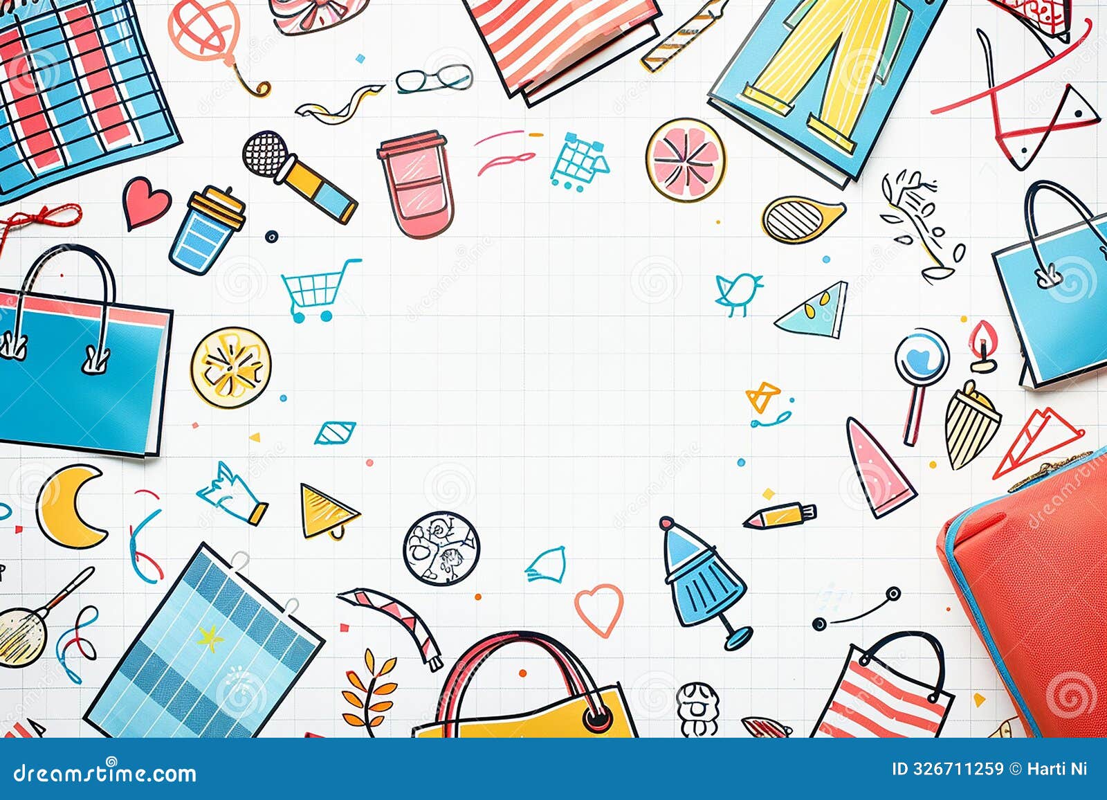 Generative AI Image of Doodle with Shopping Theme Cute Illustrator ...