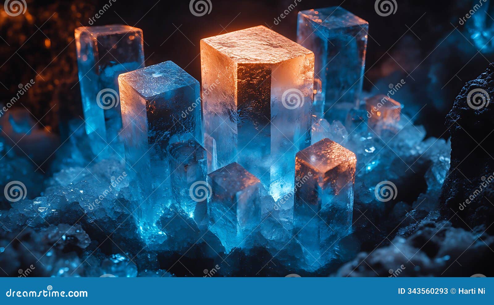 Generative AI Image Of Elegant Clear Blue Transparent Glass Block Shape ...