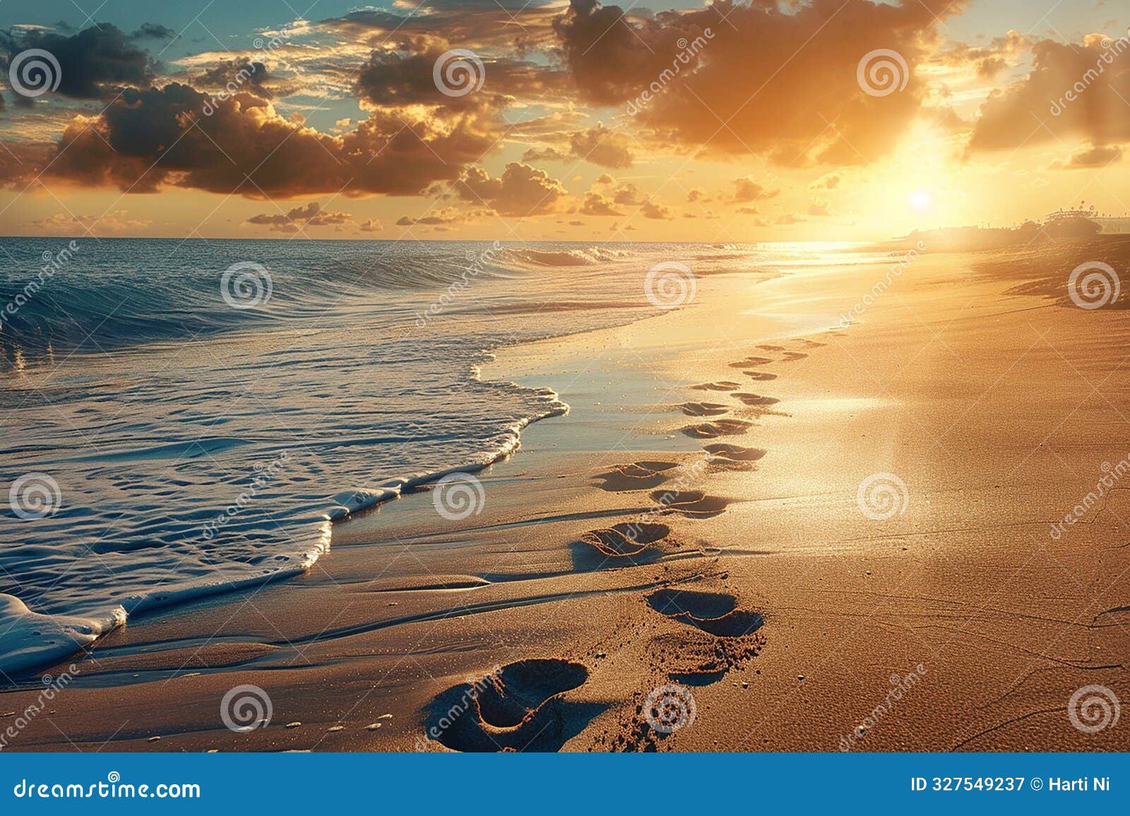 Generative AI Image of Empty Beach at Dawn and There Footprint on the ...