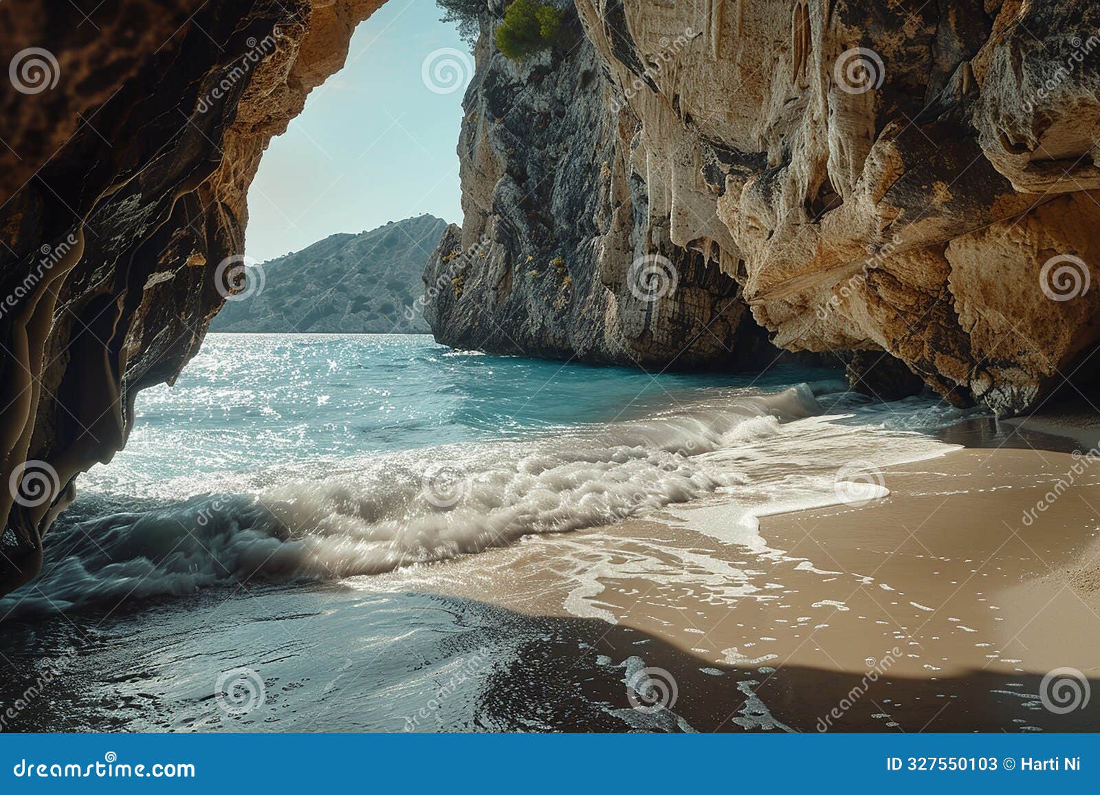 Generative AI Image of Empty Cave Beach at Bright Day Wallpaper Stock ...