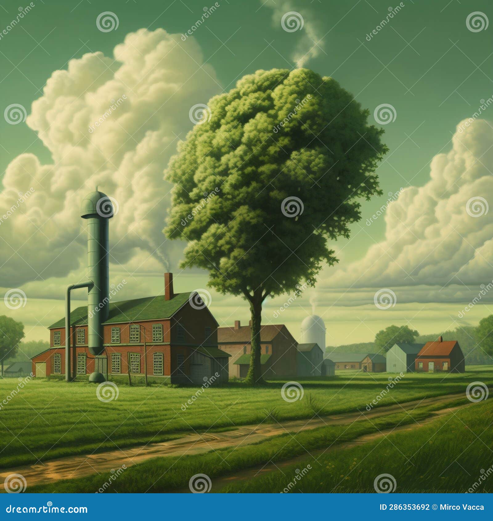 Generative AI Image of a Factory and Tree Stock Illustration ...