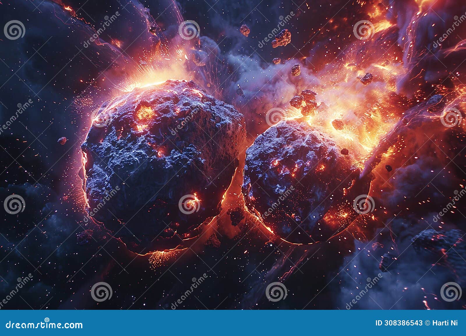 Generative AI Image of Fiery Meteor Rocks with Dangerous Explosion in ...