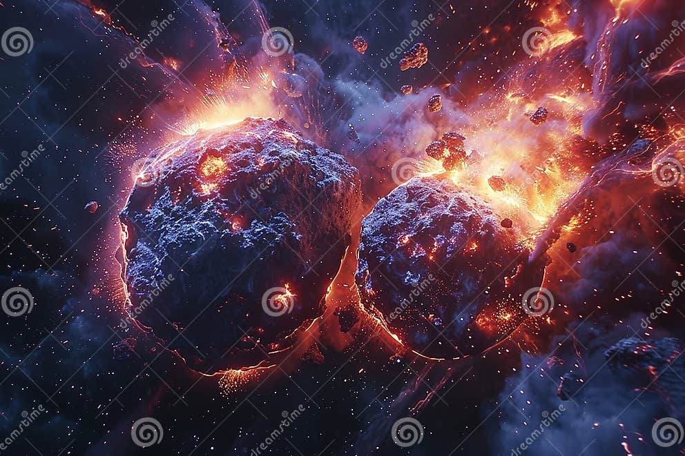 Generative AI Image of Fiery Meteor Rocks with Dangerous Explosion in ...