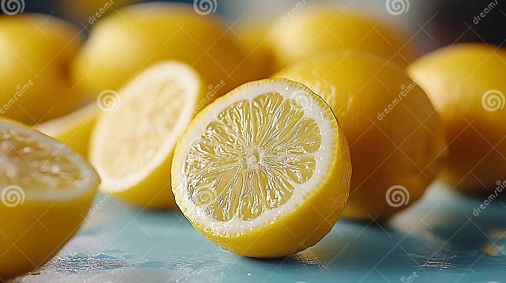 Generative AI Image of Fresh Healthy Sliced Lemons on Clean Empty Plain ...