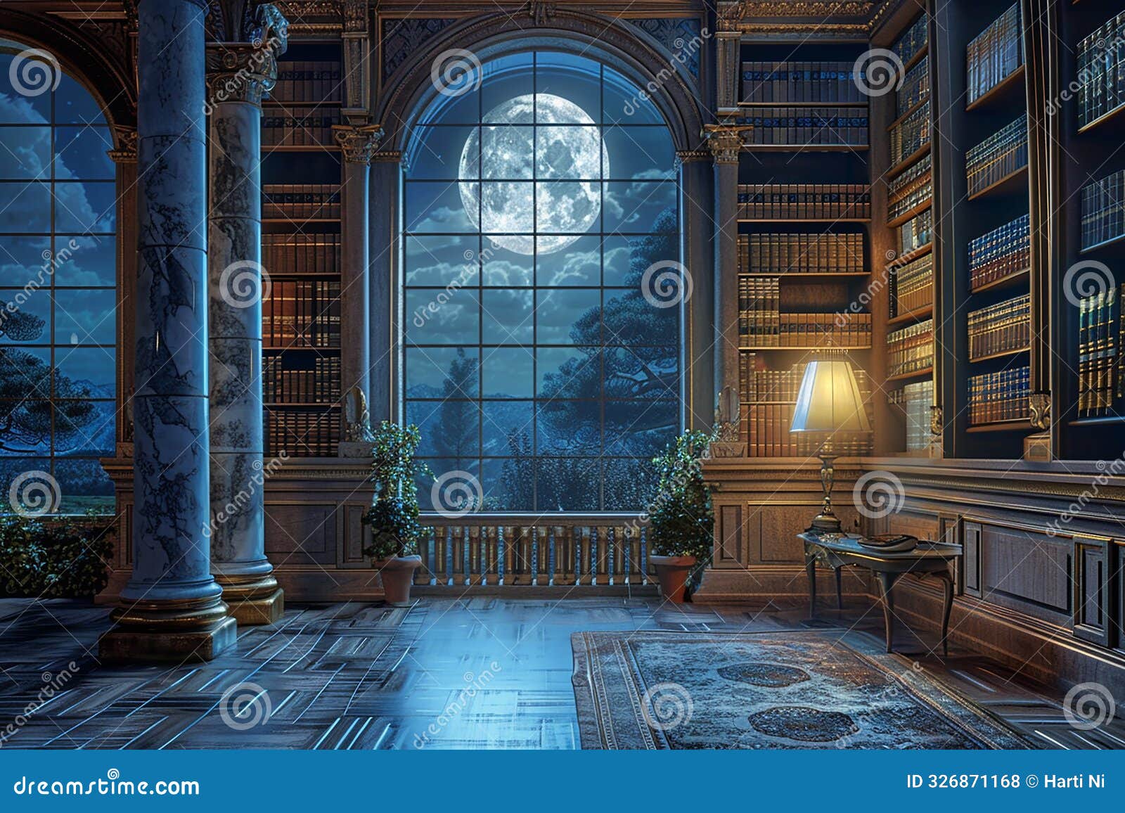 Generative AI Image of Full Moon in Night Sky from the Window with ...