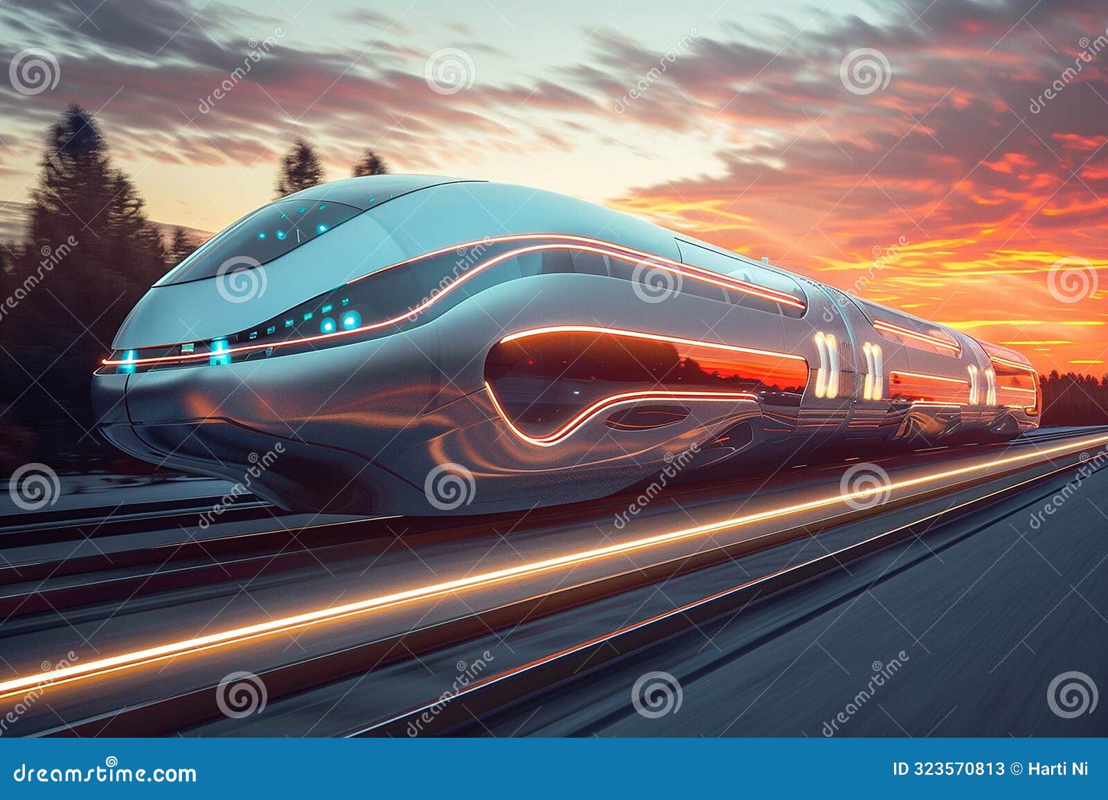 Generative AI Image of Futuristic Modern Train Passing Railway Track ...