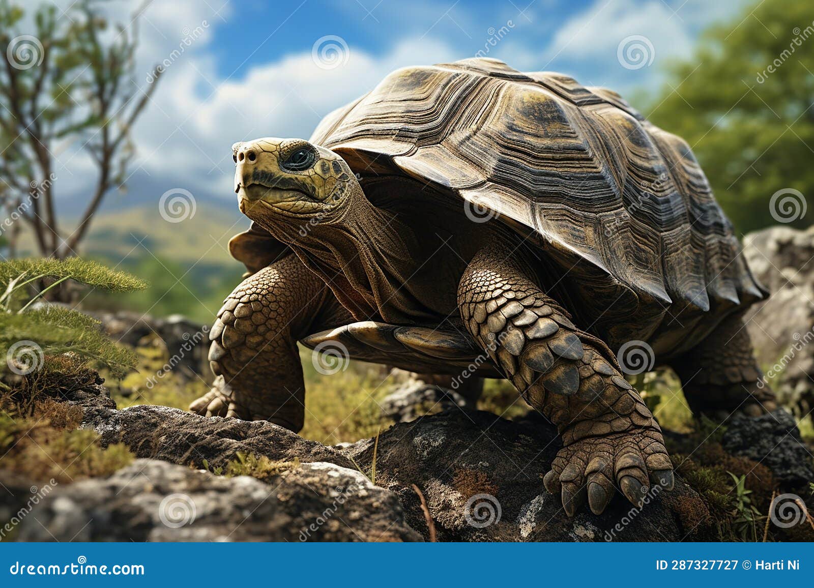 Generative AI Image of a Great Tortoise Walking on a Rocks at Bright ...