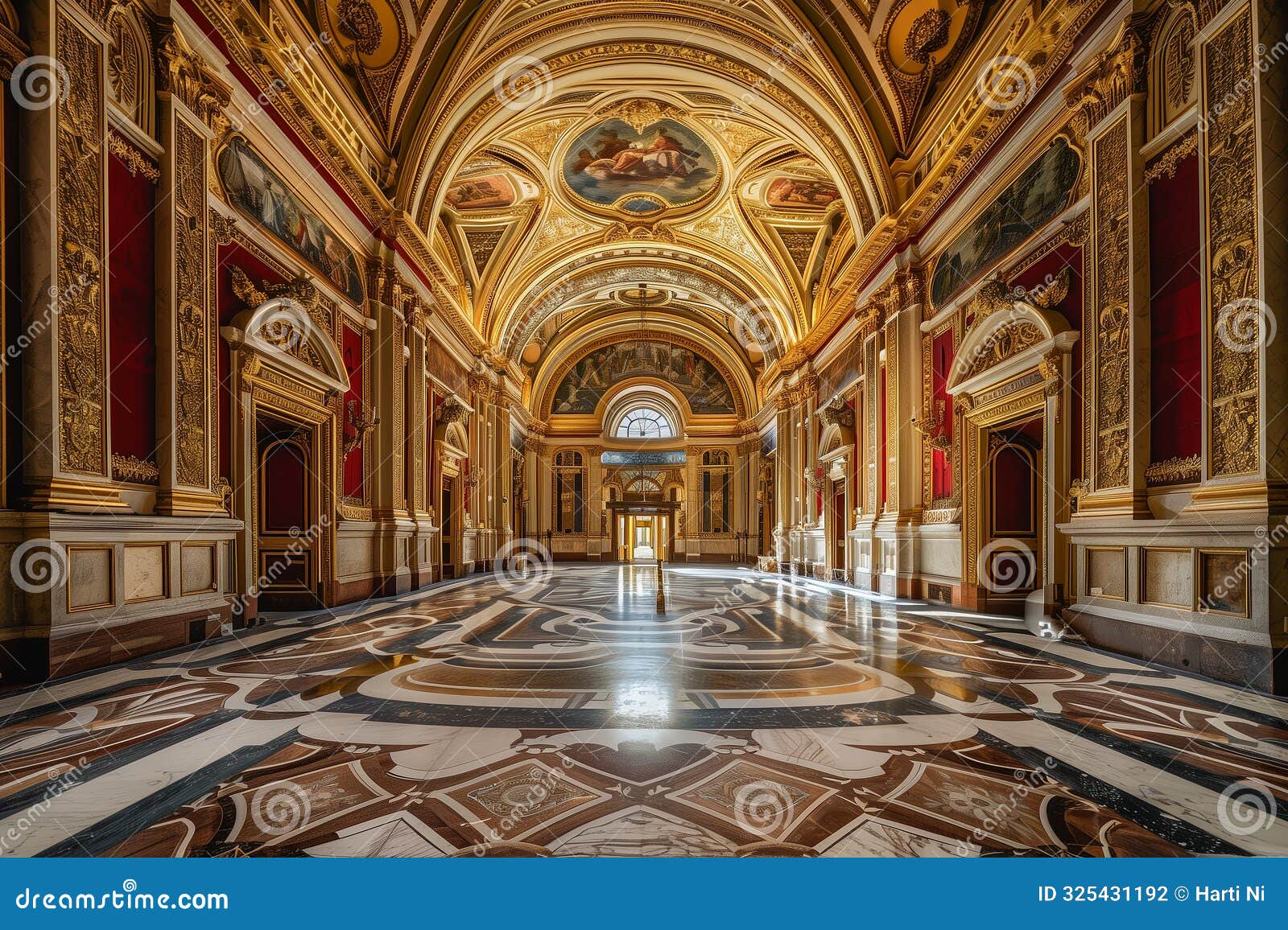 Generative AI Image of Hall Inside Royal Palace with Luxurious Golden ...