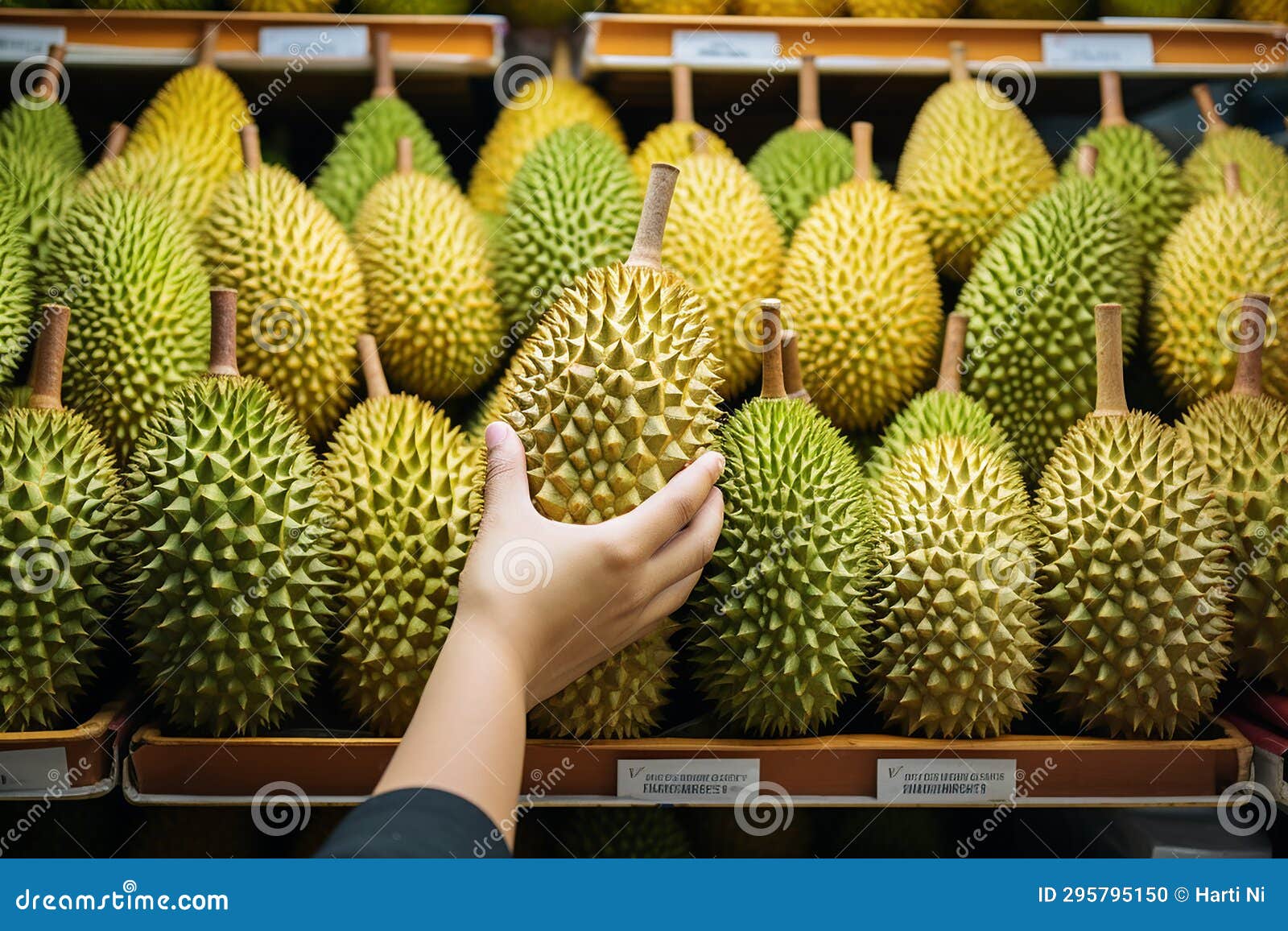 Generative AI Image of Hand Holding a Durian Fruit in the Supermarket ...