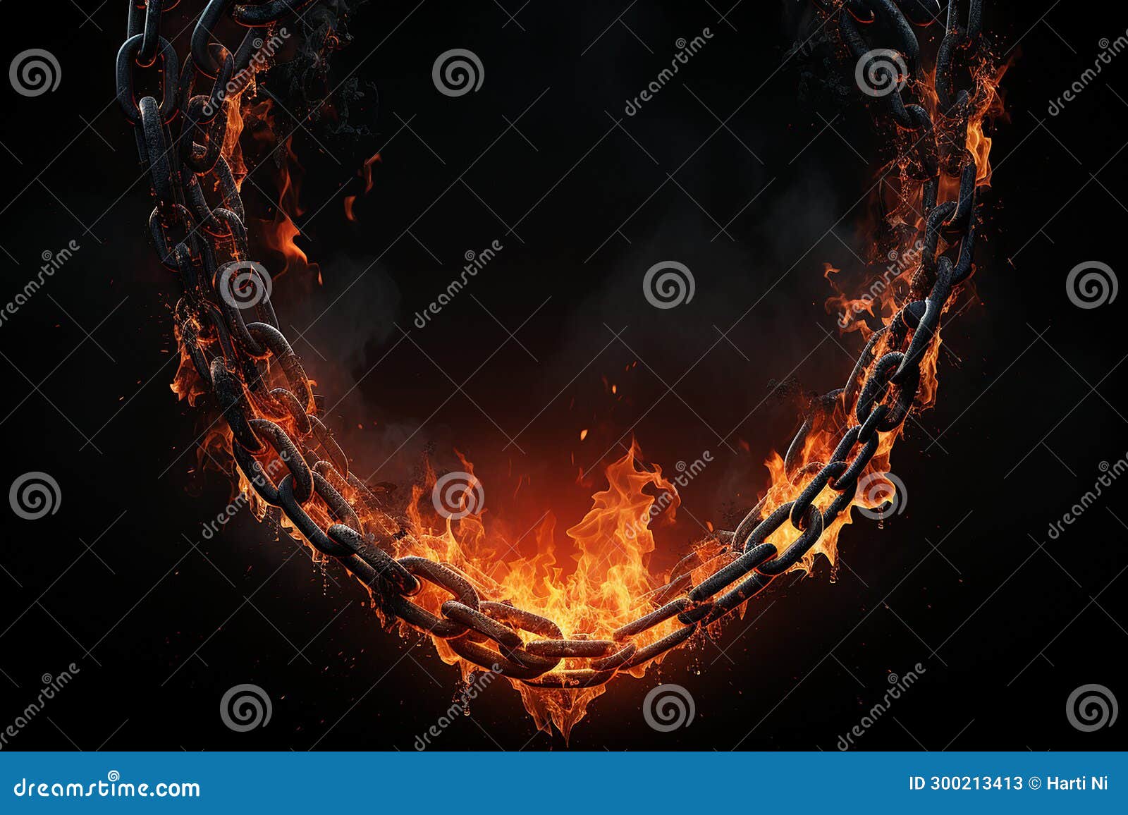 Generative AI Image of Hot Fire Iron Chain with Blank Space on Black ...