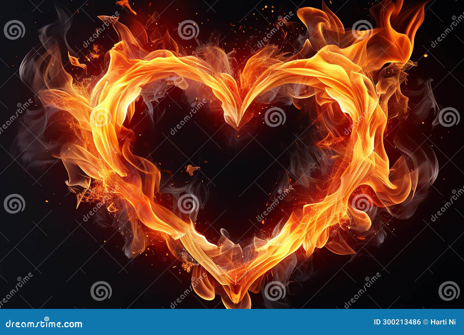 Generative AI Image of Hot Fire Love Frame with Blank Space on Black ...