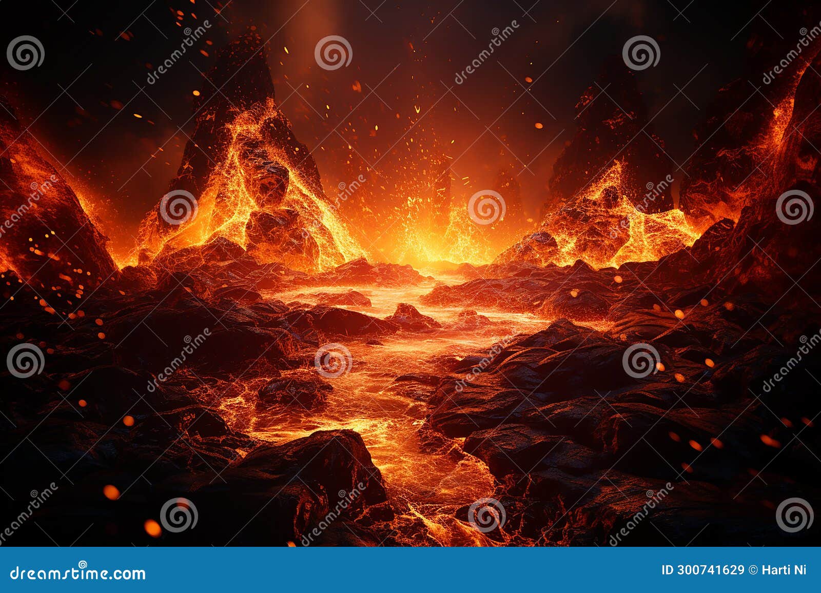 Generative AI Image of Hot Molten Lava Rocks Flowing in the Volcano ...
