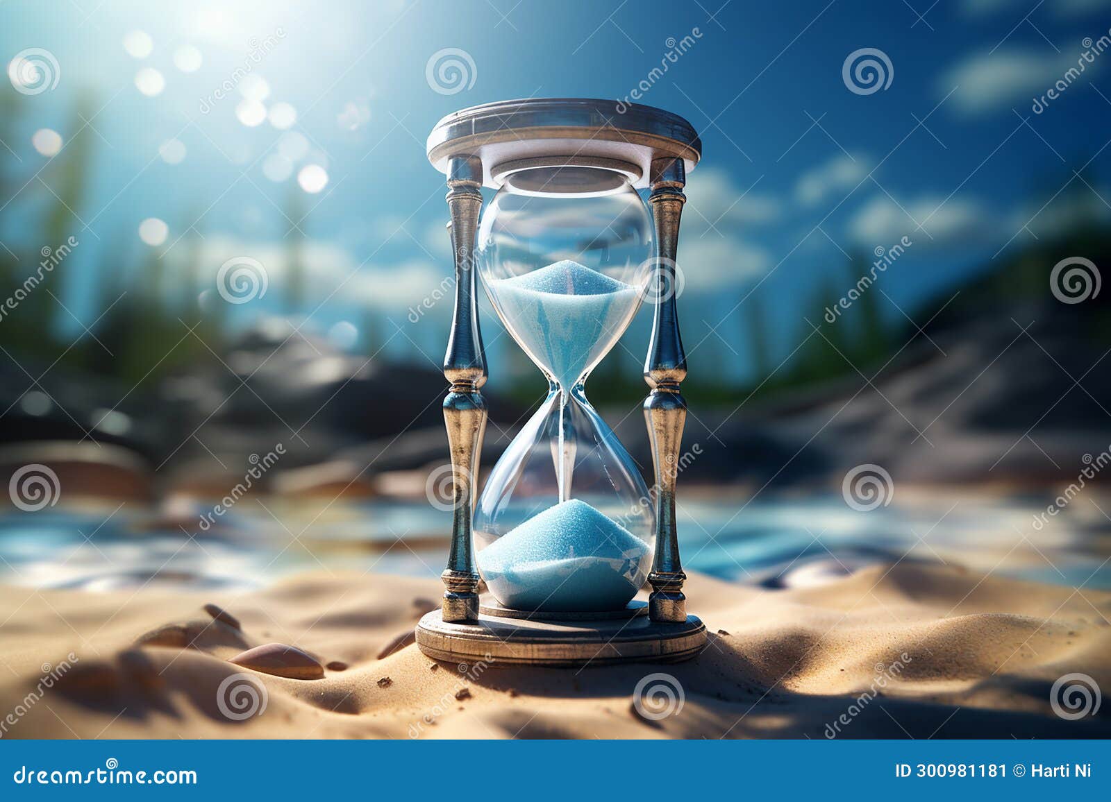 Generative AI Image of Hourglass Timer with Blue Sand on Bright Blue ...