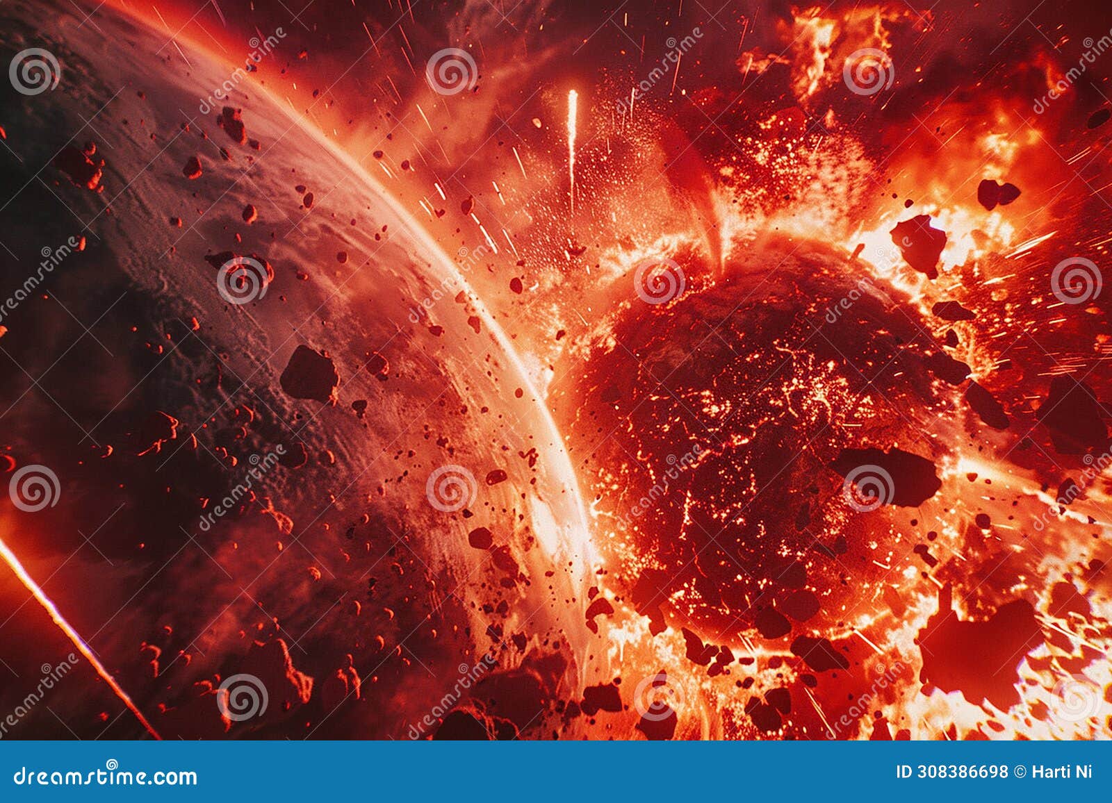 Fire Meteor Storm. Powerful Asteroid Moving. Concept Art Stock Photo ...