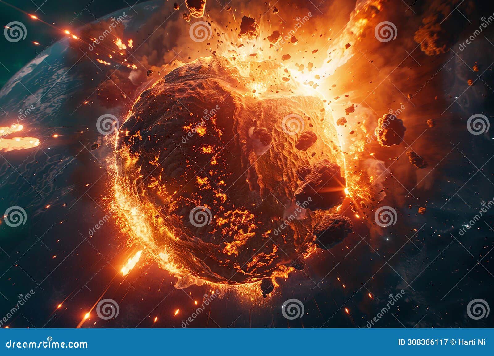 Generative AI Image of Huge Hot Fireball Meteor Falling Approaching a ...