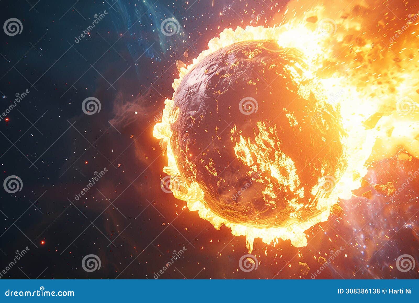 Generative AI Image of Huge Hot Fireball Meteor Falling from Space Sky ...