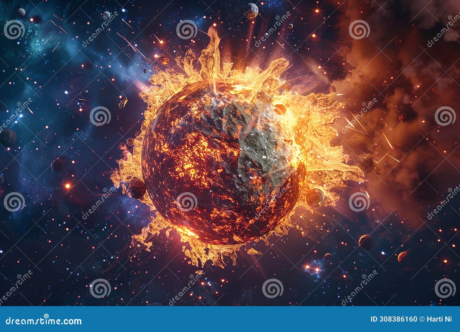 Generative AI Image of Huge Hot Fireball Meteor in Space Sky with ...