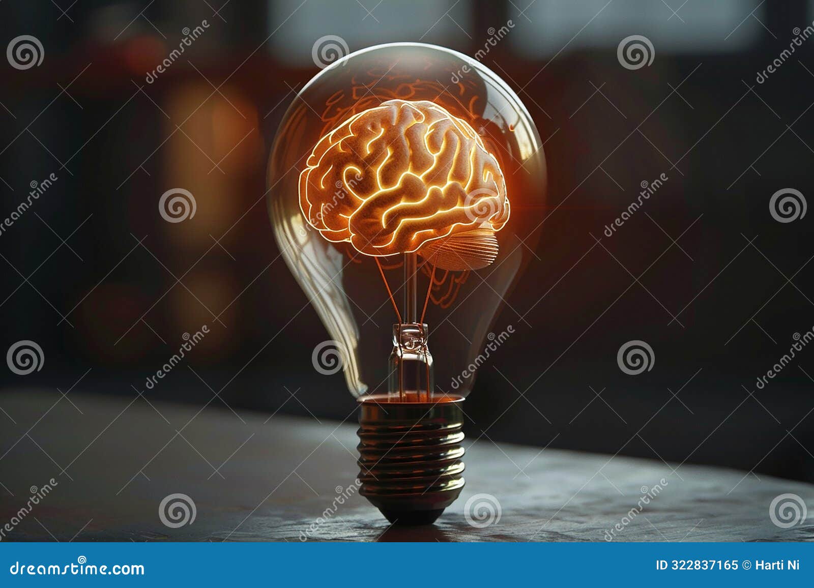 Generative AI Image of Human Brain Inside a Light Bulb Lamp with Neural ...