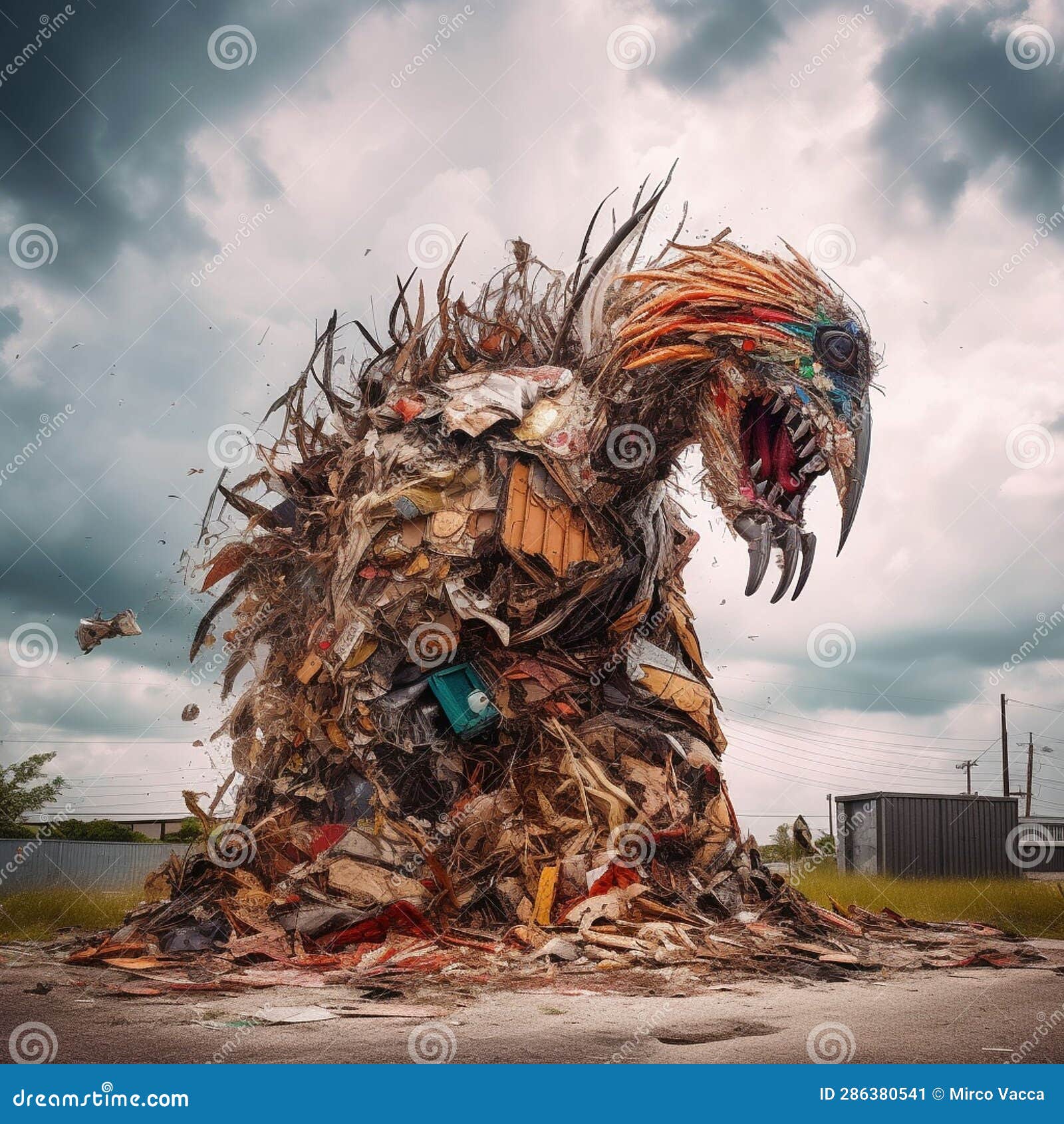 Generative AI Image of a Large Monster Made of Trash Stock Illustration ...