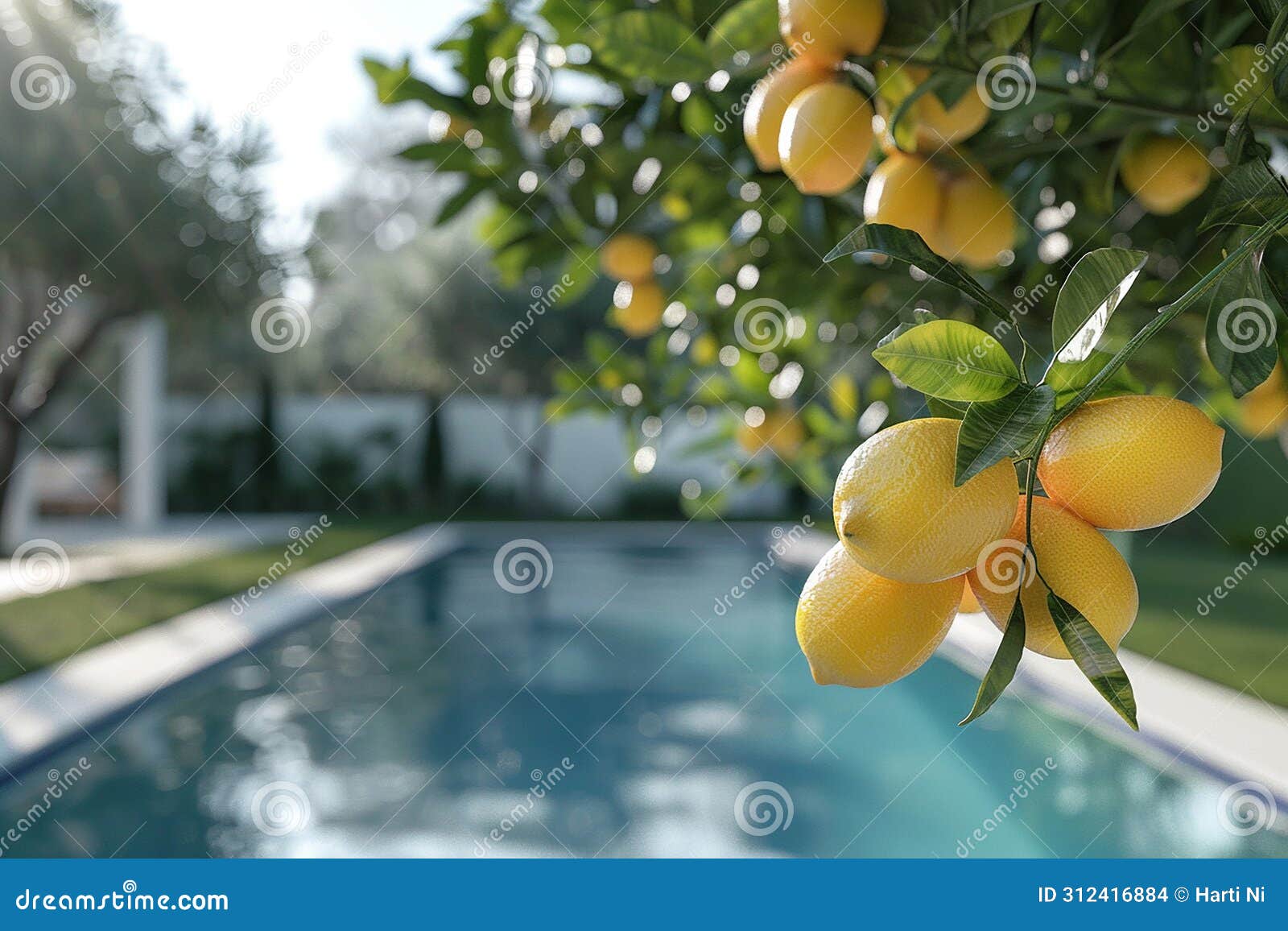 Generative AI Image of Lemon Tree in Backyard with Swimming Pool in ...