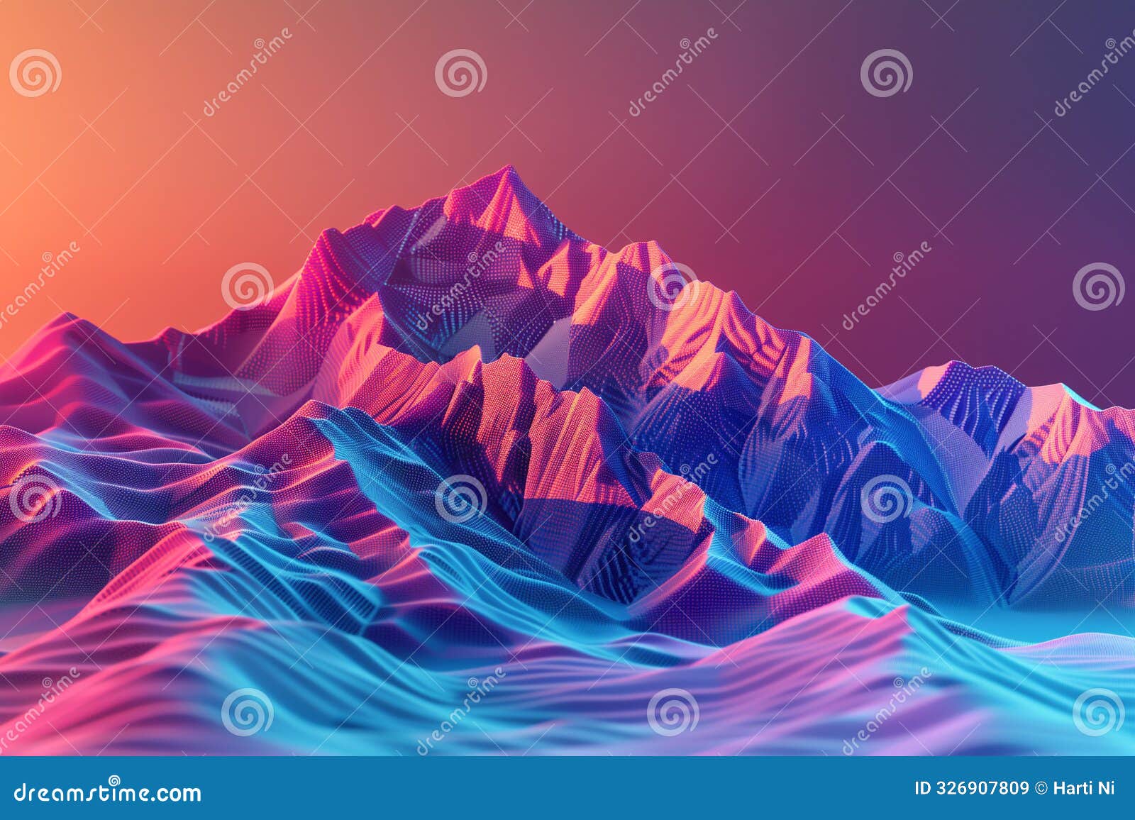 Generative AI Image of Low-Poly Terrain with Sun Gradient Colors Stock ...