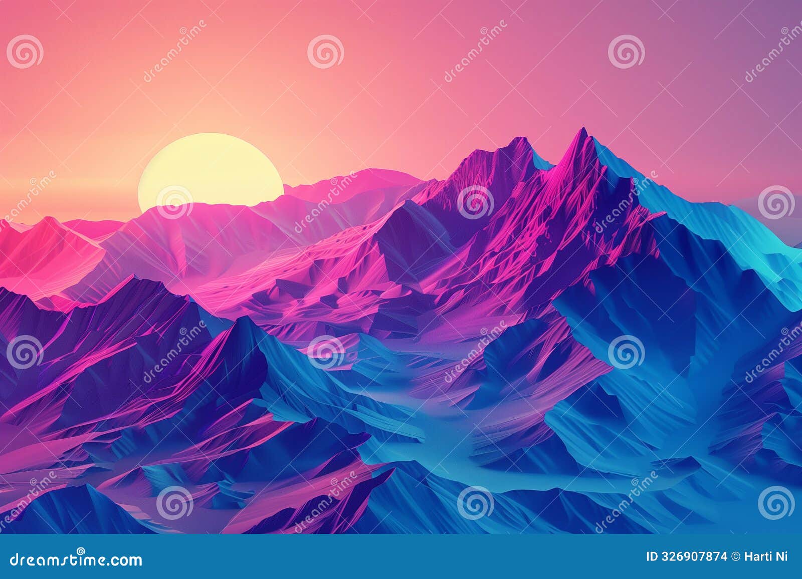 Generative AI Image of Low-Poly Terrain with Sun Gradient Colors Stock ...