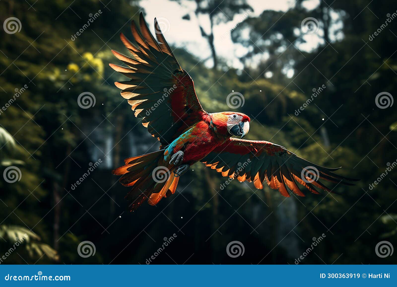 Generative AI Image of Macaw Parrot Animal Flapping Wings Flying in ...