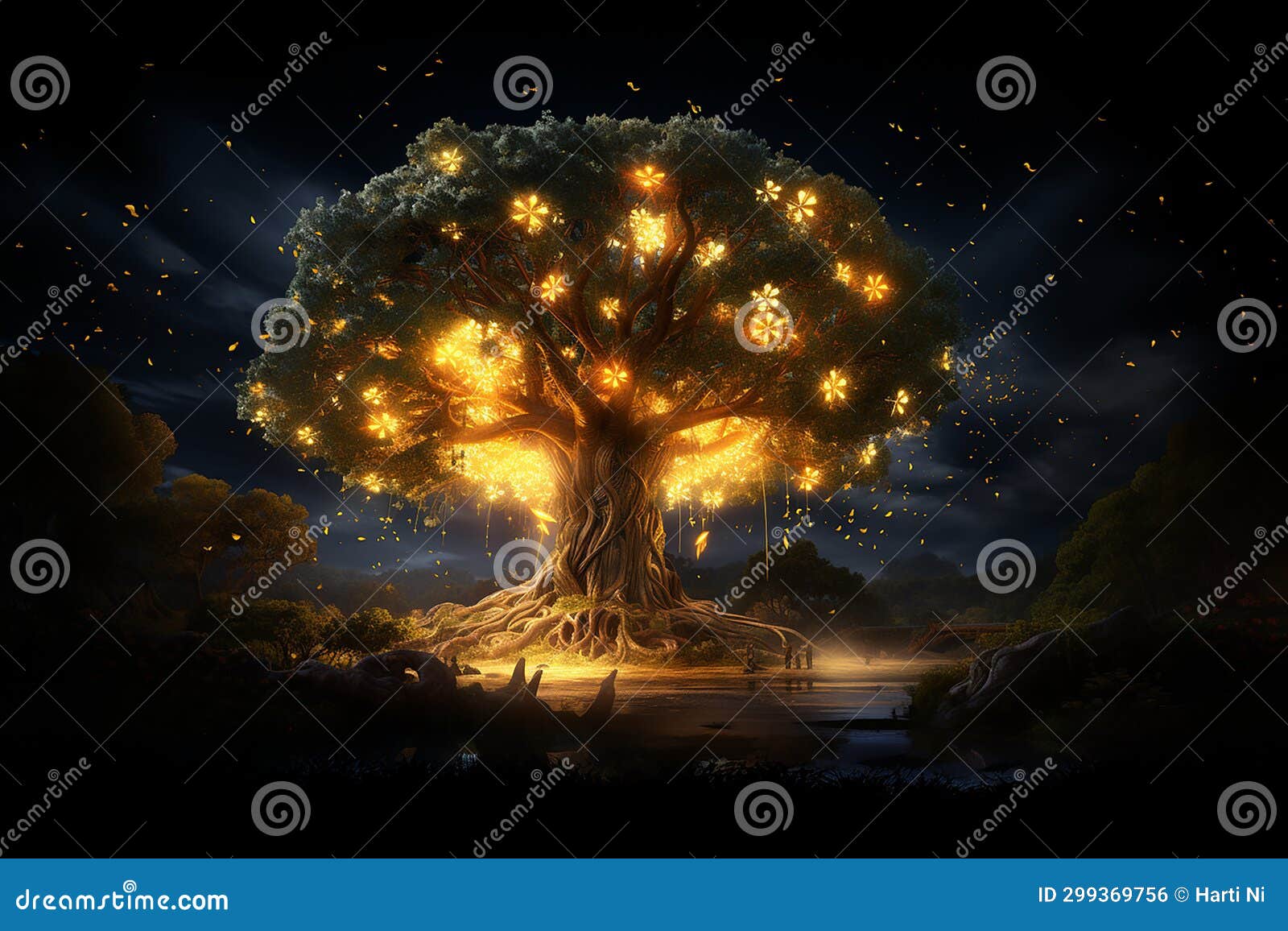 Generative AI Magical Fairytale Hut In Woods, Tree House Blue Pink ...