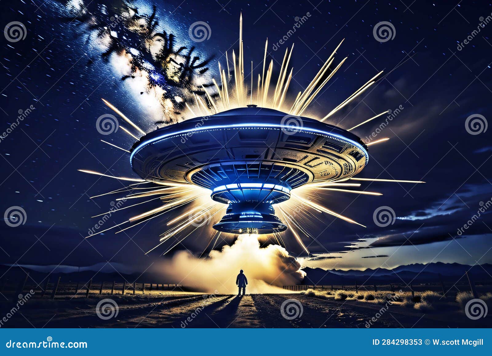 Generative AI Image of a UFO Landing Stock Illustration - Illustration ...