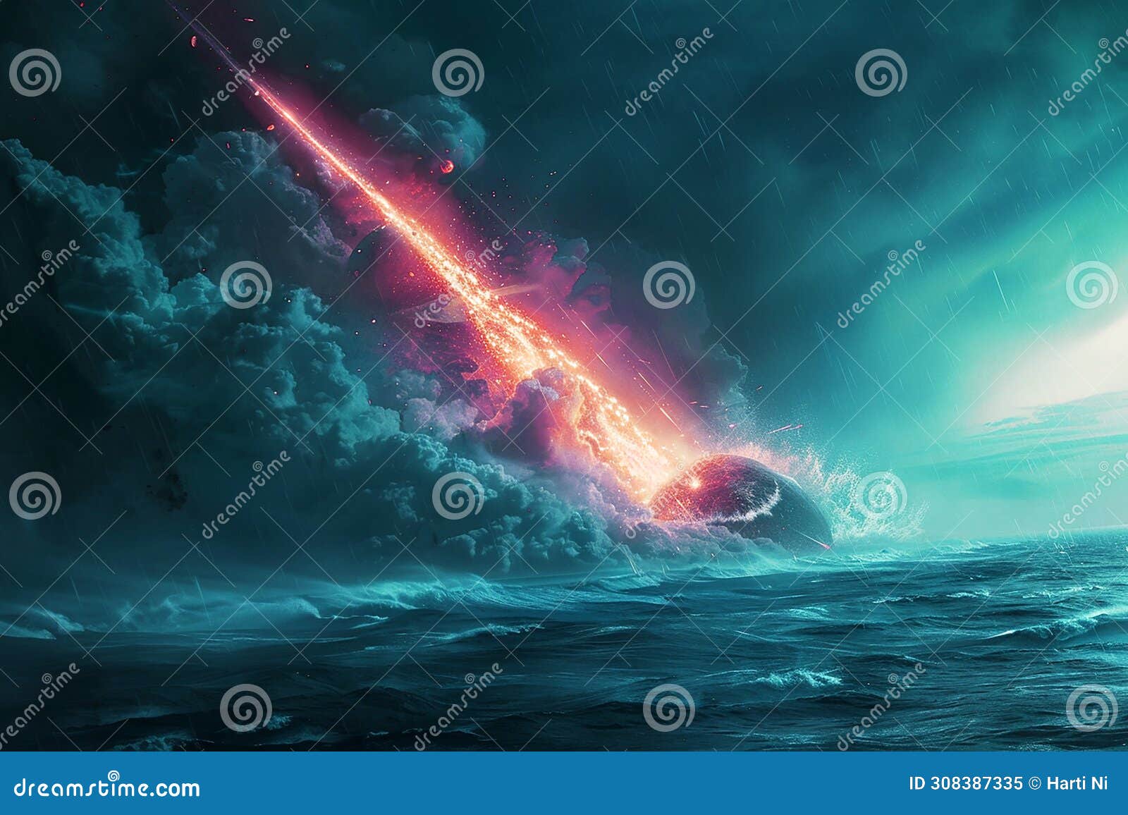 Generative AI Image of Meteor Explosion Falling from the Sky Hitting ...