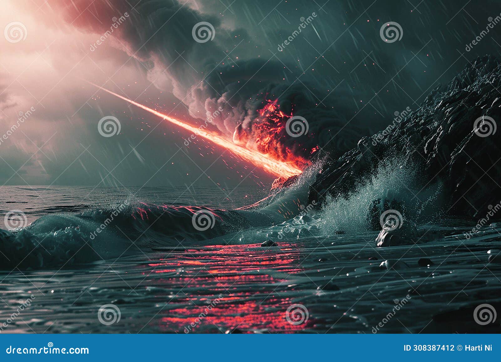 Generative AI Image of Meteor Explosion Hits Ocean Causing Disaster ...