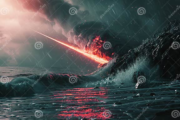 Generative AI Image of Meteor Explosion Hits Ocean Causing Disaster ...