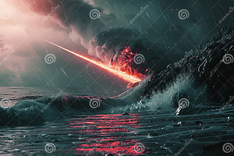 Generative AI Image of Meteor Explosion Hits Ocean Causing Disaster ...