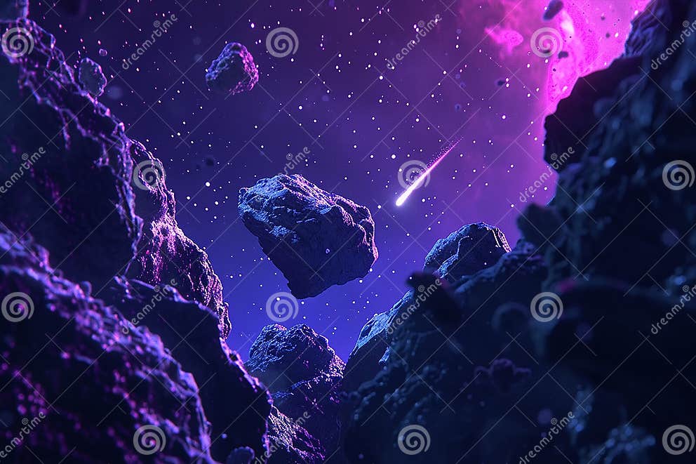 Generative AI Image of a Meteor Passes between Asteroid Rocks in Outer ...