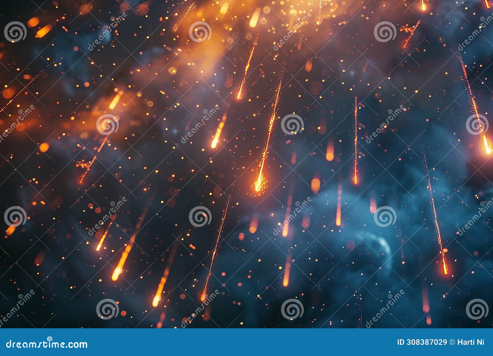 Generative AI Image Of Meteor Rain Falls From The Sky With Dust In ...