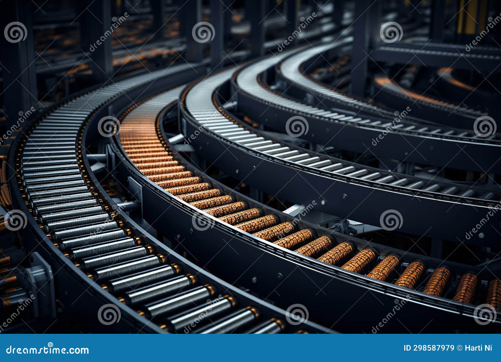 Generative AI Image of Modern Roller Conveyor System for Moving Goods ...