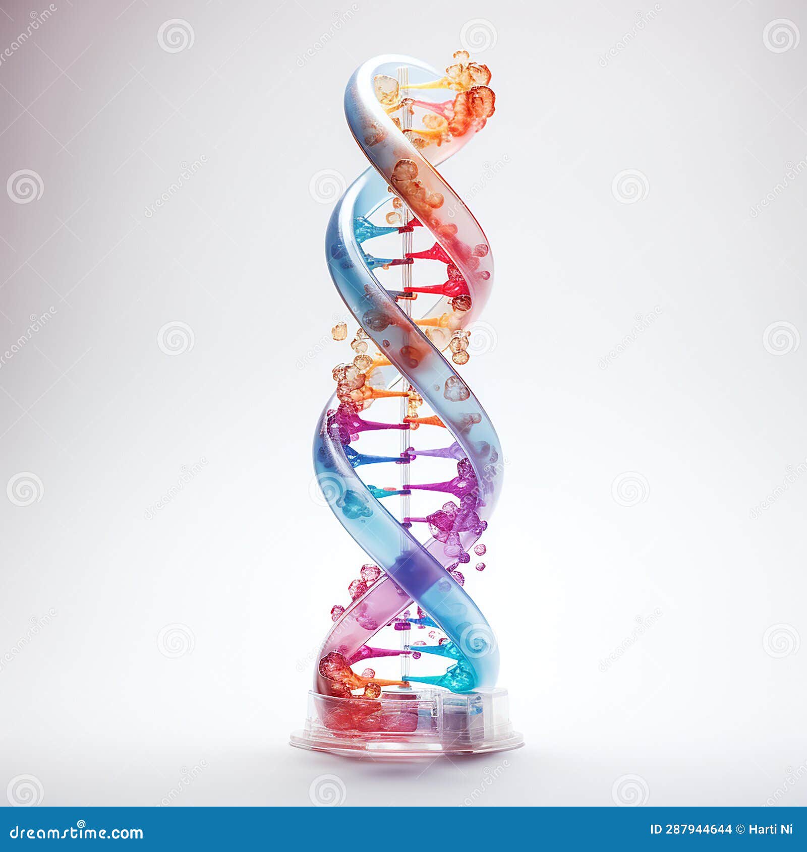 Generative AI Image of Multicolor DNA Structure Model with Molecules on ...