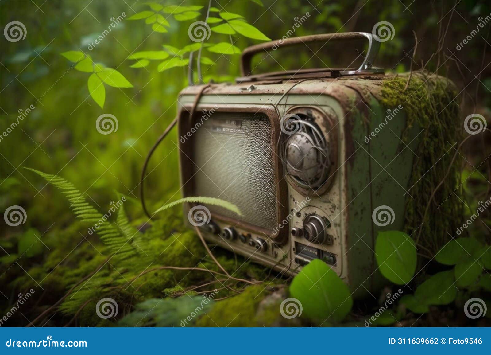 Generative Ai Image of a Old Radio Abandoned and Engulfed by Vegetation ...