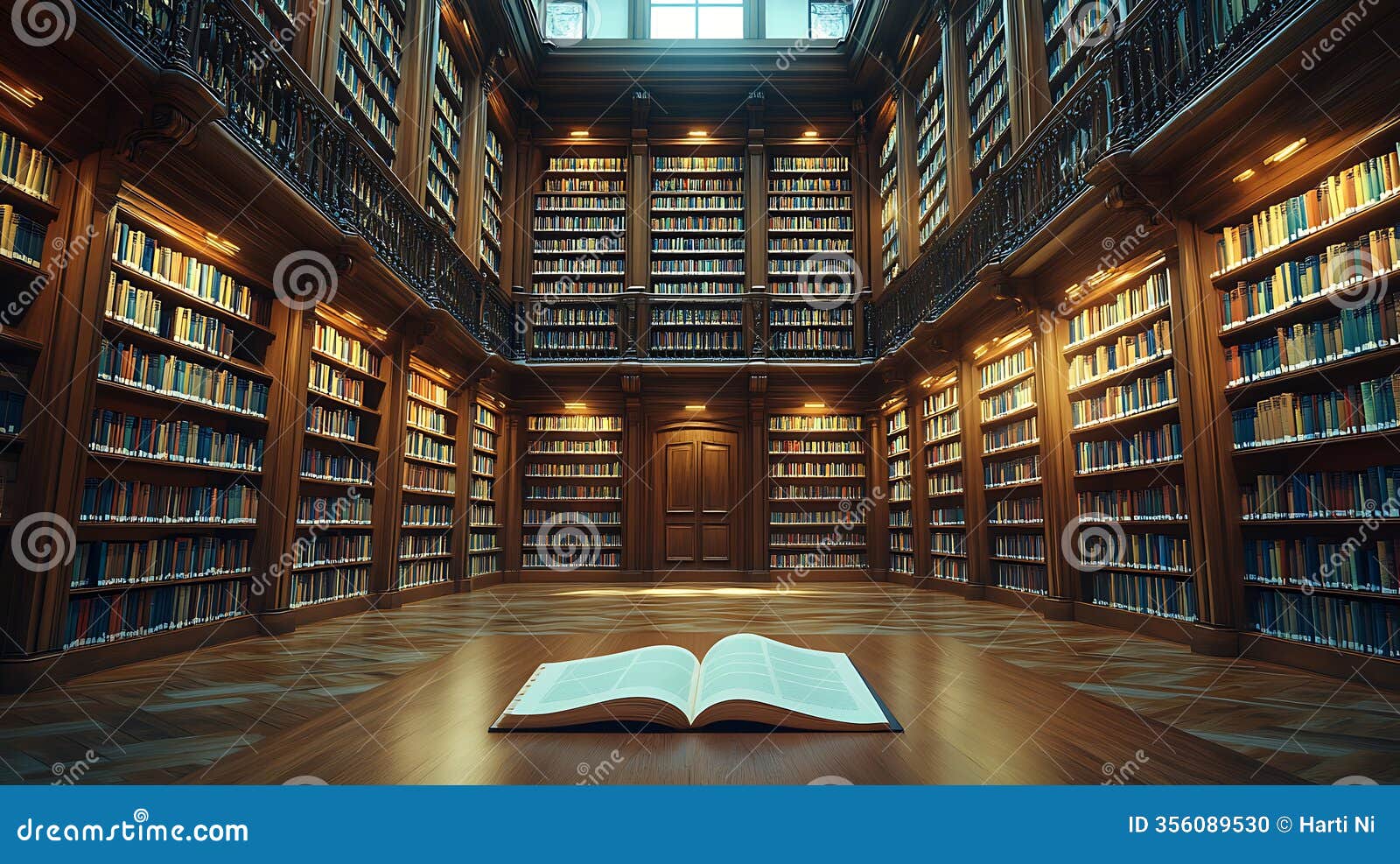 Generative AI Image of Open Book in Luxury Spacious Library on Wooden ...