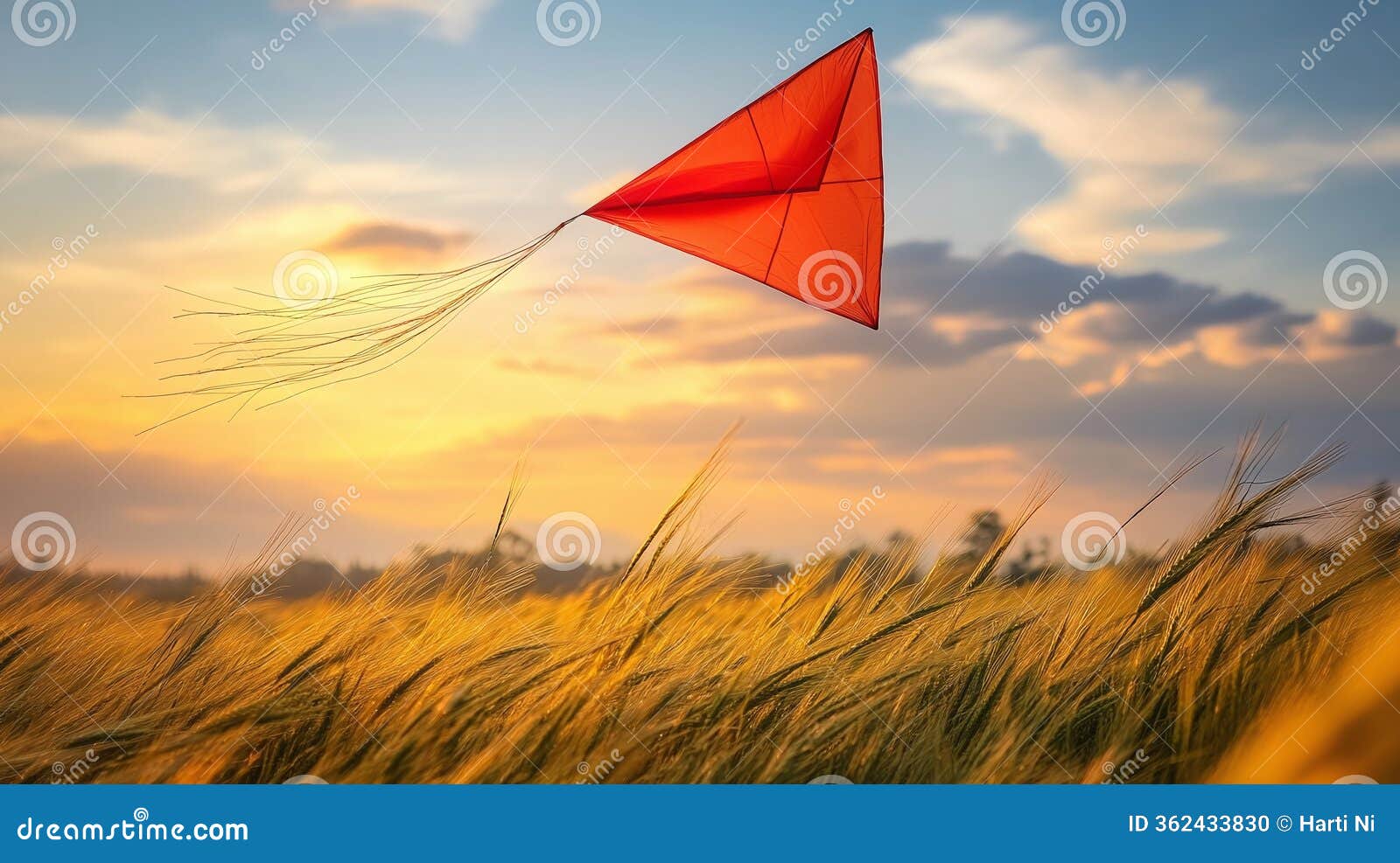Generative AI Image of Orange Triangle Kite Flying Over Field Landscape ...