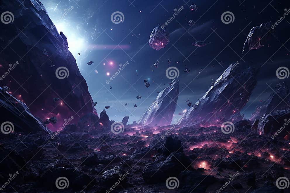 Generative AI Image of Outer Space Landscape with Asteroid Rocks in the ...
