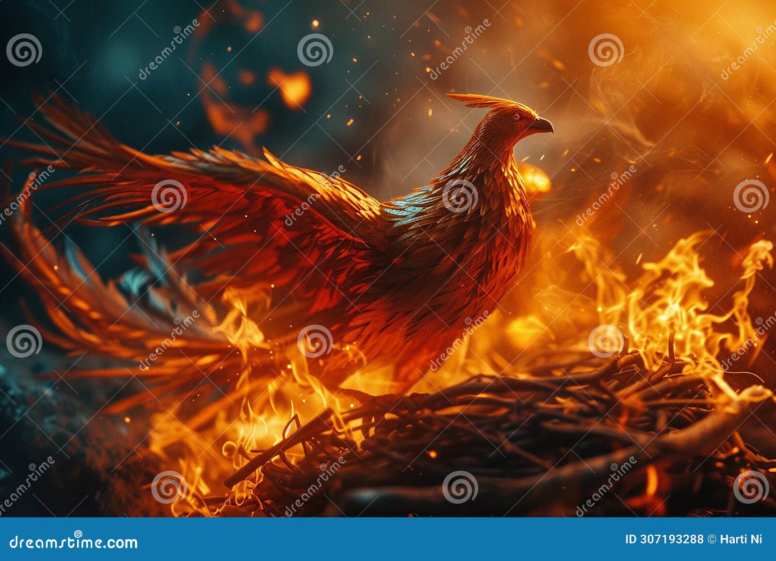 Generative AI Image of Phoenix Bird Animal with Hot Fire Flame Standing ...