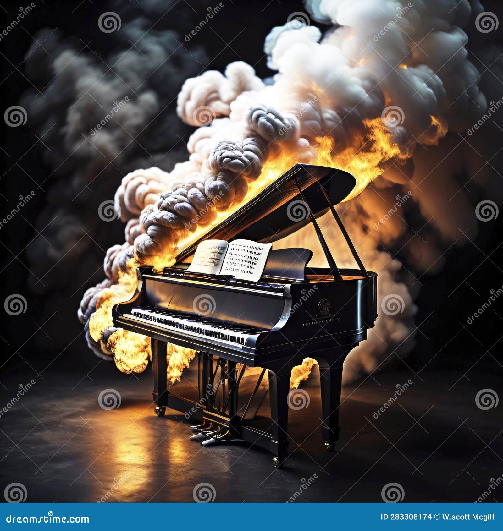 Generative AI Image of a Piano on Fire Stock Illustration ...